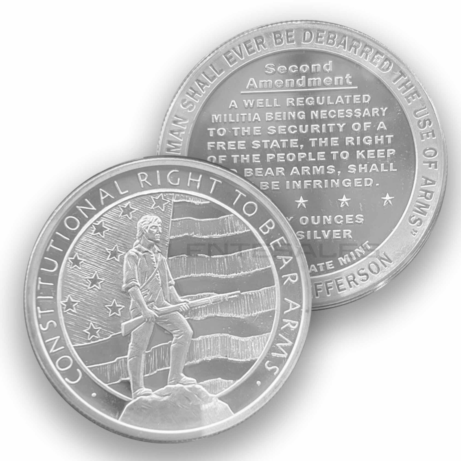 Silver 2 oz 999 2nd Second Amendment Musket Constitutional Right to ...