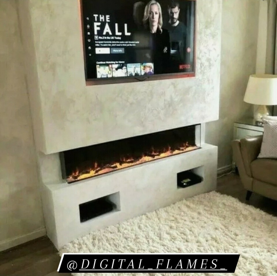 50 60 72 INCH HD+ MEDIA WALL PANORAMIC ELECTRIC FIRE 3 SIDED FULL GLASS | eBay UK