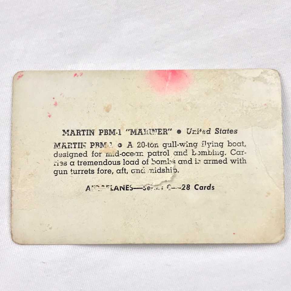Vintage Martin PBM-1 Mariner Airplane Trading Card WWII Era US Navy ...