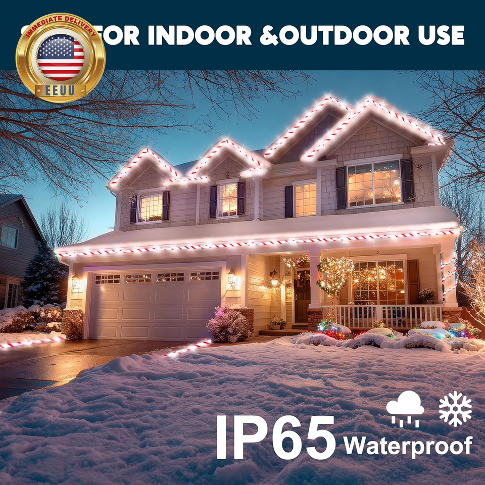 40FT LED Candy Cane Rope Lights, Waterproof Outdoor 360 LED Christmas ...