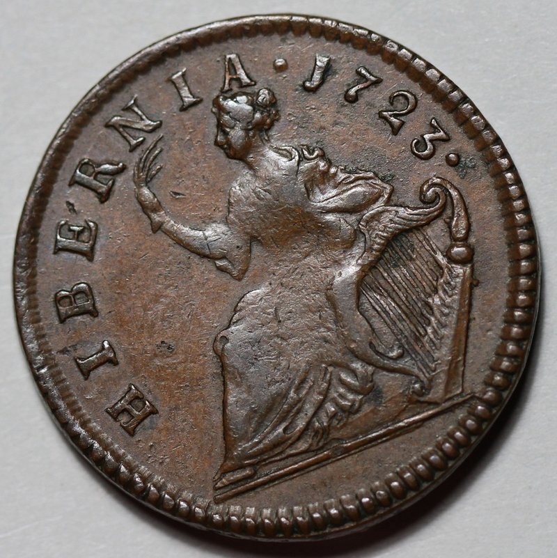 1723 Woods Hibernia Halfpenny Colonial Copper Coin | eBay