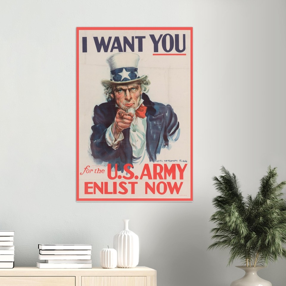 Uncle Sam US Army Recruitment - World War 2 Poster - WW2 Vintage Poster ...