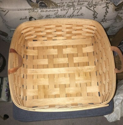 RARE Royce Craft Basket 14” x 14"x 5" Signed & Dated 10-26-99 Leather ...