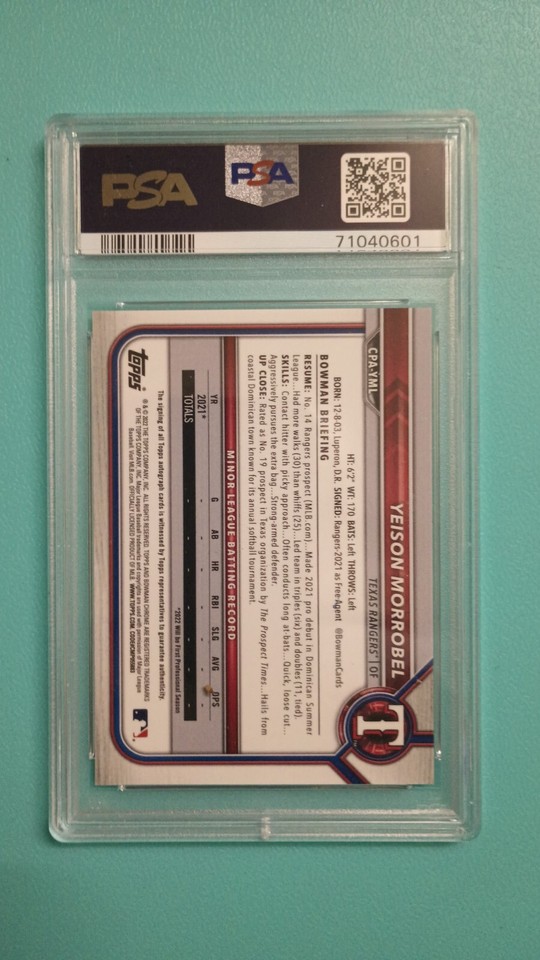 2022 YEISON MORROBEL 1ST BOWMAN CHROME PROSPECT AUTOGRAPH MORROBEL RC ...