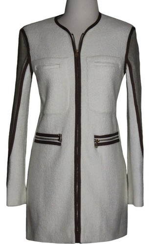 French Connection Coat NWT Sz 6 Ivory/Gray Wool blend Front Zip Pockets ...