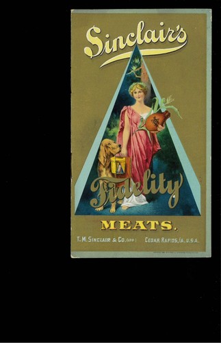 trade card, SINCLAIR Fidelity MEATS. Lady and Dog carrying MEAT, S6D-TC ...