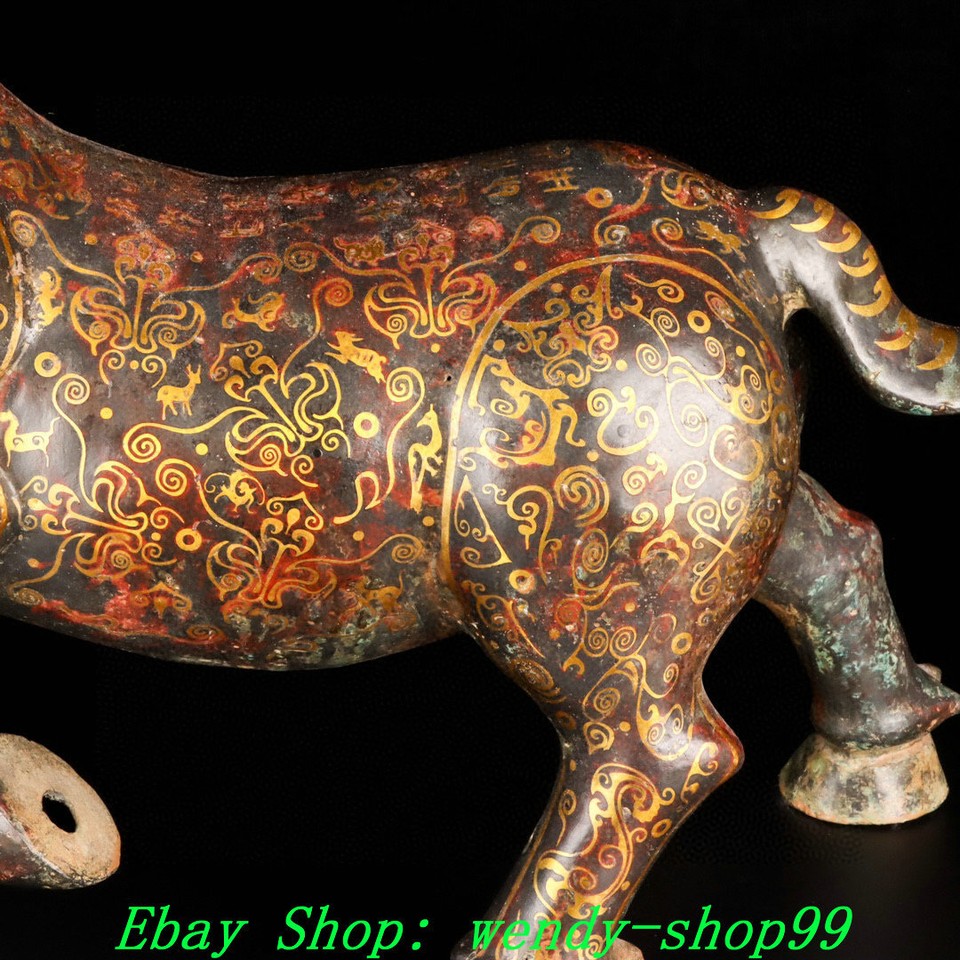 31" Old Han Dynasty Bronze Ware Gilt Fengshui 12 Zodiac Year Sheep ...