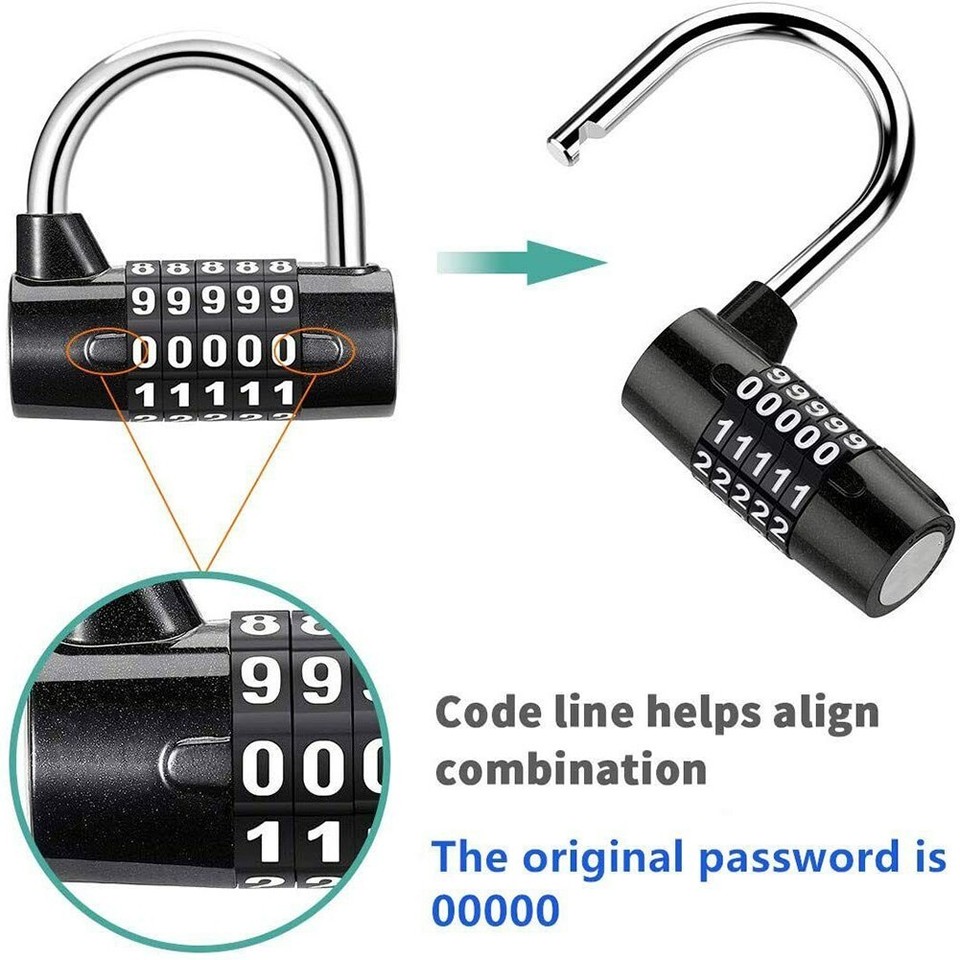 100% Brand New Lock Gym Lock Large For Computer Bag 5 Digit Combination ...