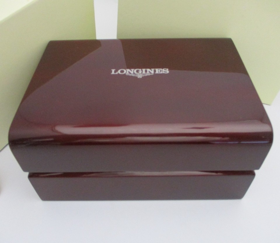 LONGINES Lacquered Wood Watch Box Chest, Tag, Waranty Info Book, Open ...
