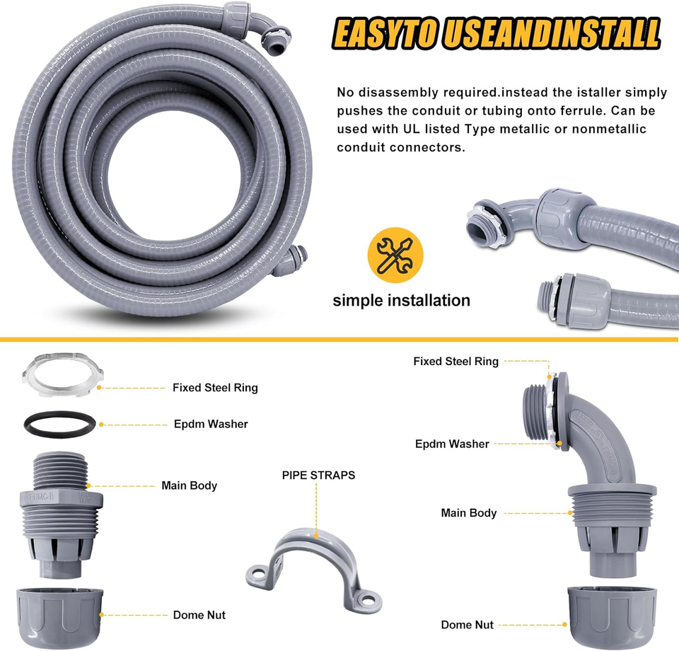 1-1/2 inch 25 Foot Liquid-Tight Conduit Kit, Flexible Non Metallic ...