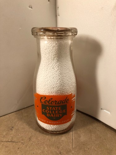 Colorado State College Dairy half pint milk bottle 2 color AGGIES Dairy ...