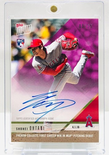 2018 Topps Now Shohei Ohtani #23 1st Win On-Card Auto Purple 25 Made ...