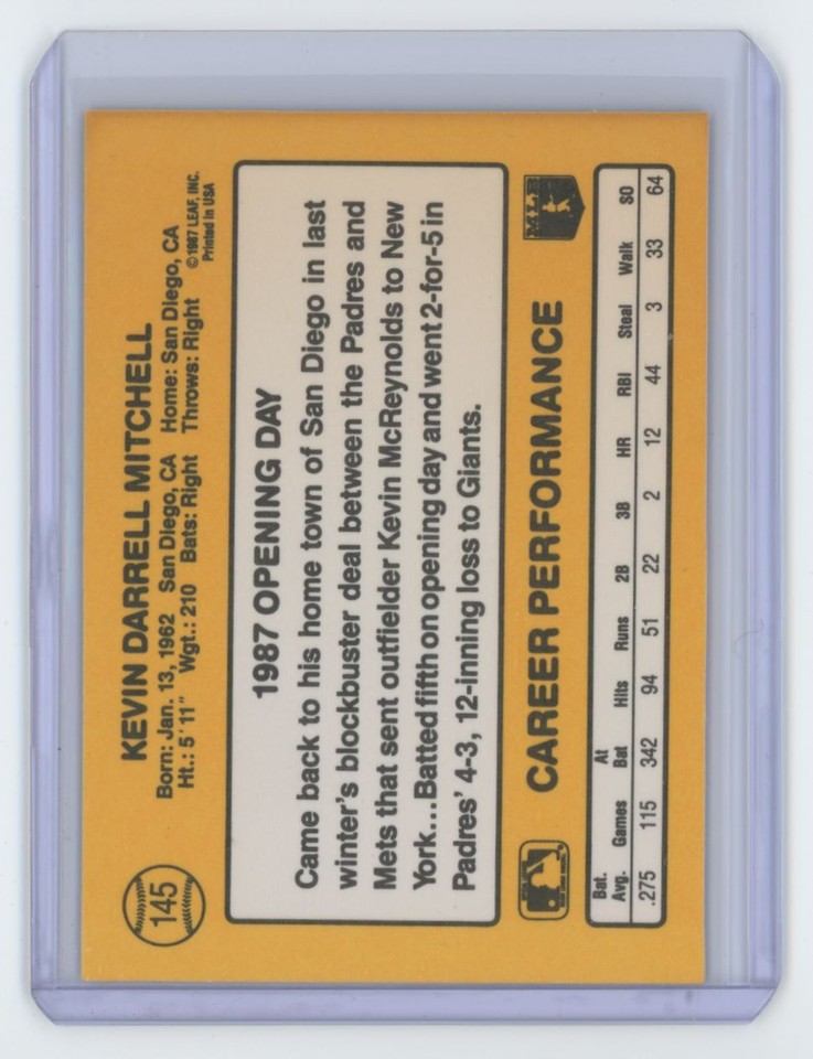 1987 Donruss Kevin Mitchell Baseball Card #145 | eBay