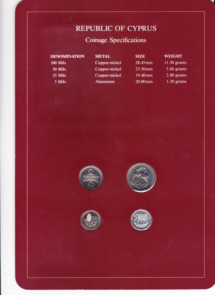 Coin Sets of All Nations CYPRUS UNCIRCULATED 1982 5,25,50,100 Mils w ...