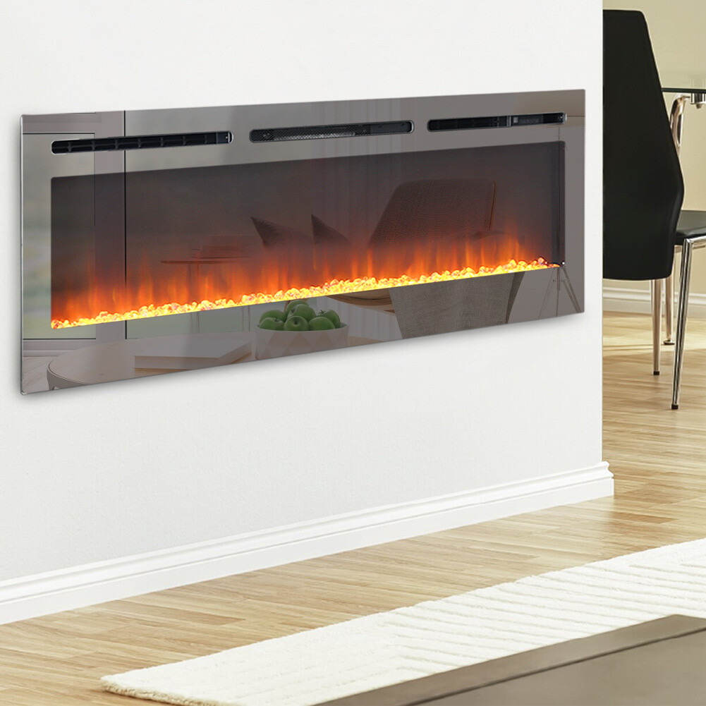 Recessed Wall Mounted LED Fireplace Glass Electric Fire Digital Flames ...