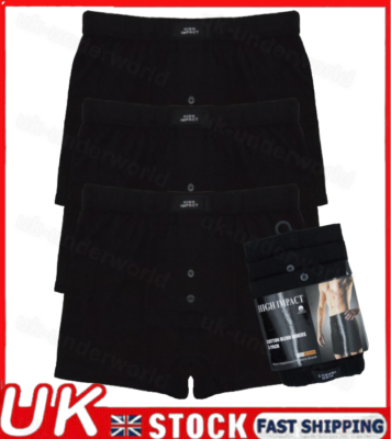 Mens Boxer Shorts Plain Black Jersey Button Fly Adults Underwear Pants ...