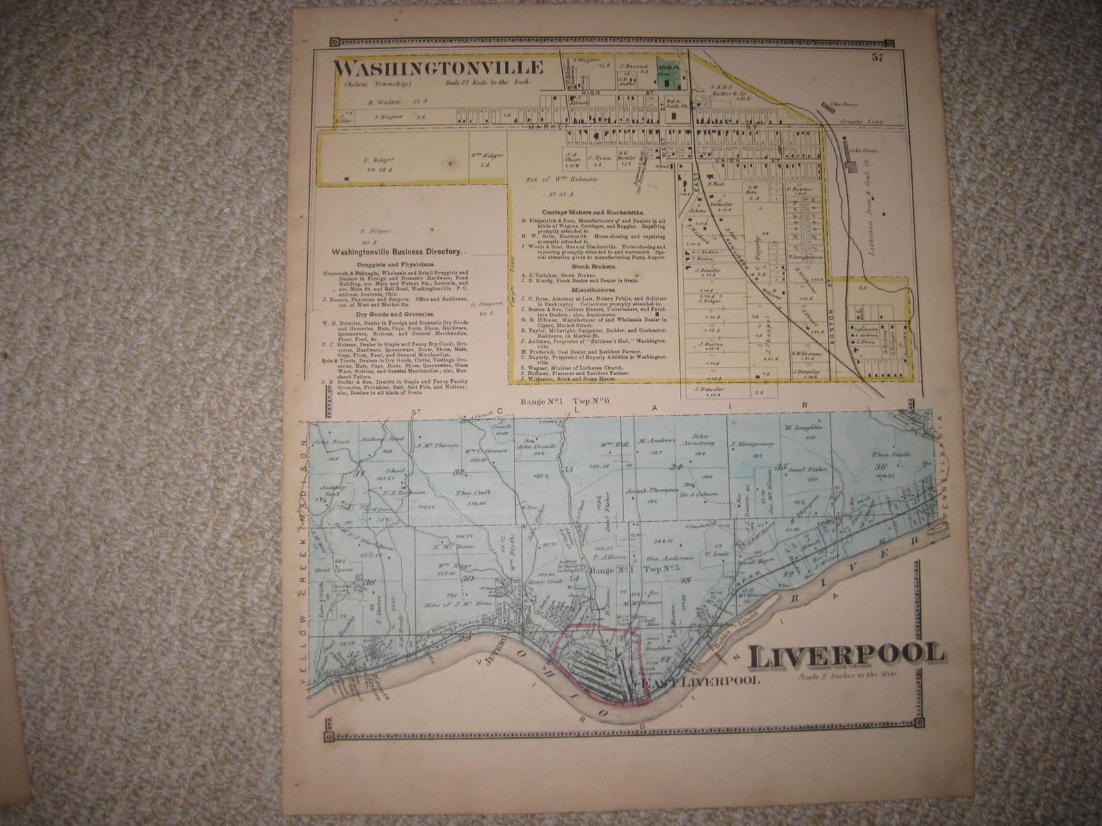 ANTIQUE 1870 EAST LIVERPOOL & TOWNSHIP WASHINGTONVLLE COLUMBIANA COUNTY ...