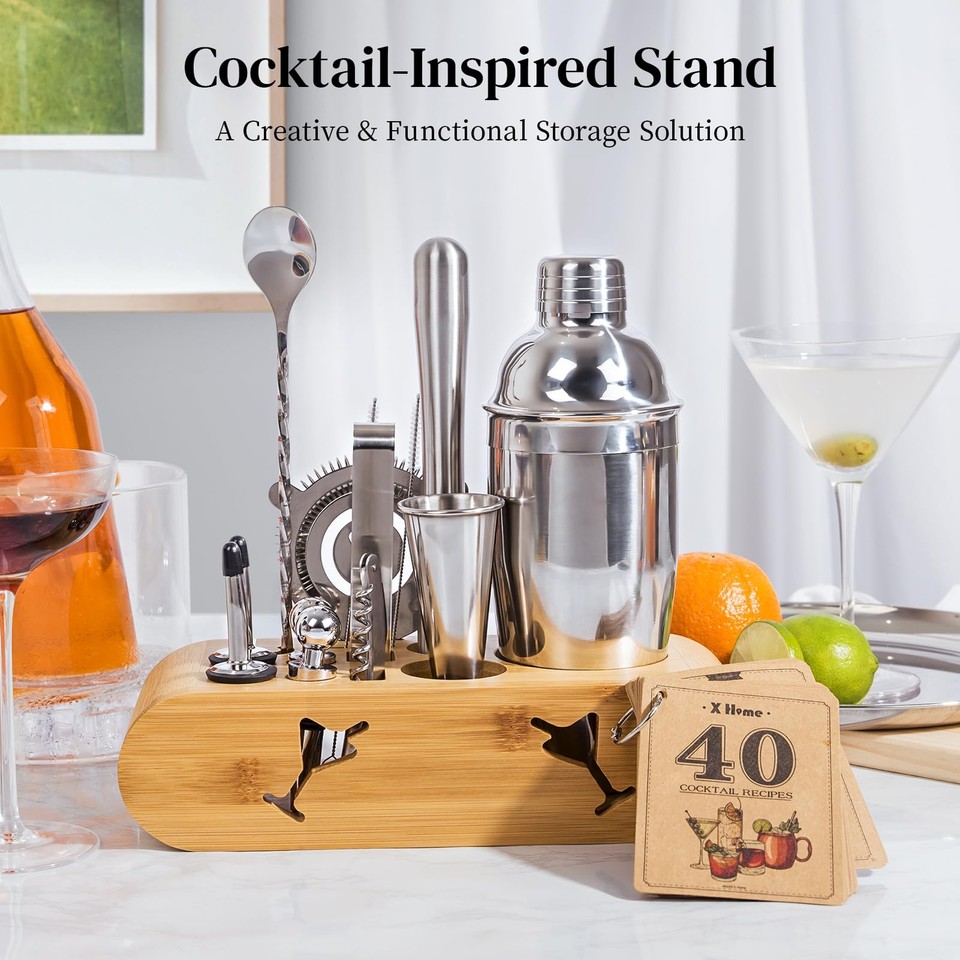 Bartender Kit With Bamboo Stand 15piece Cocktail Shaker Set For ...
