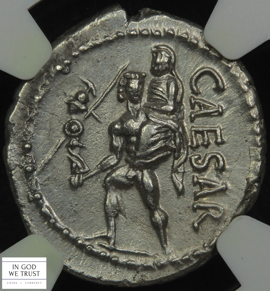 44BC Julius Caesar Roman Silver AR Denarius Venus Aeneas Anchises NGC ...