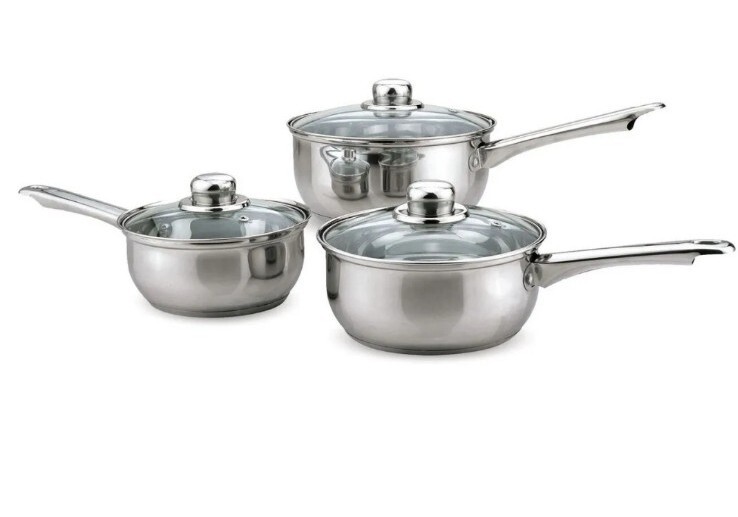 Sabichi 3pc Pan Set Stainless Steel Glass Lid Saucepan Pot Induction 16 ...
