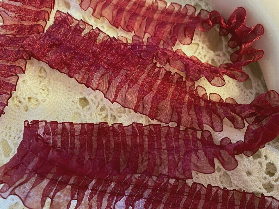 vintage 1960s organza 1" ruffle sheer trim edging 1yd burgundy | eBay