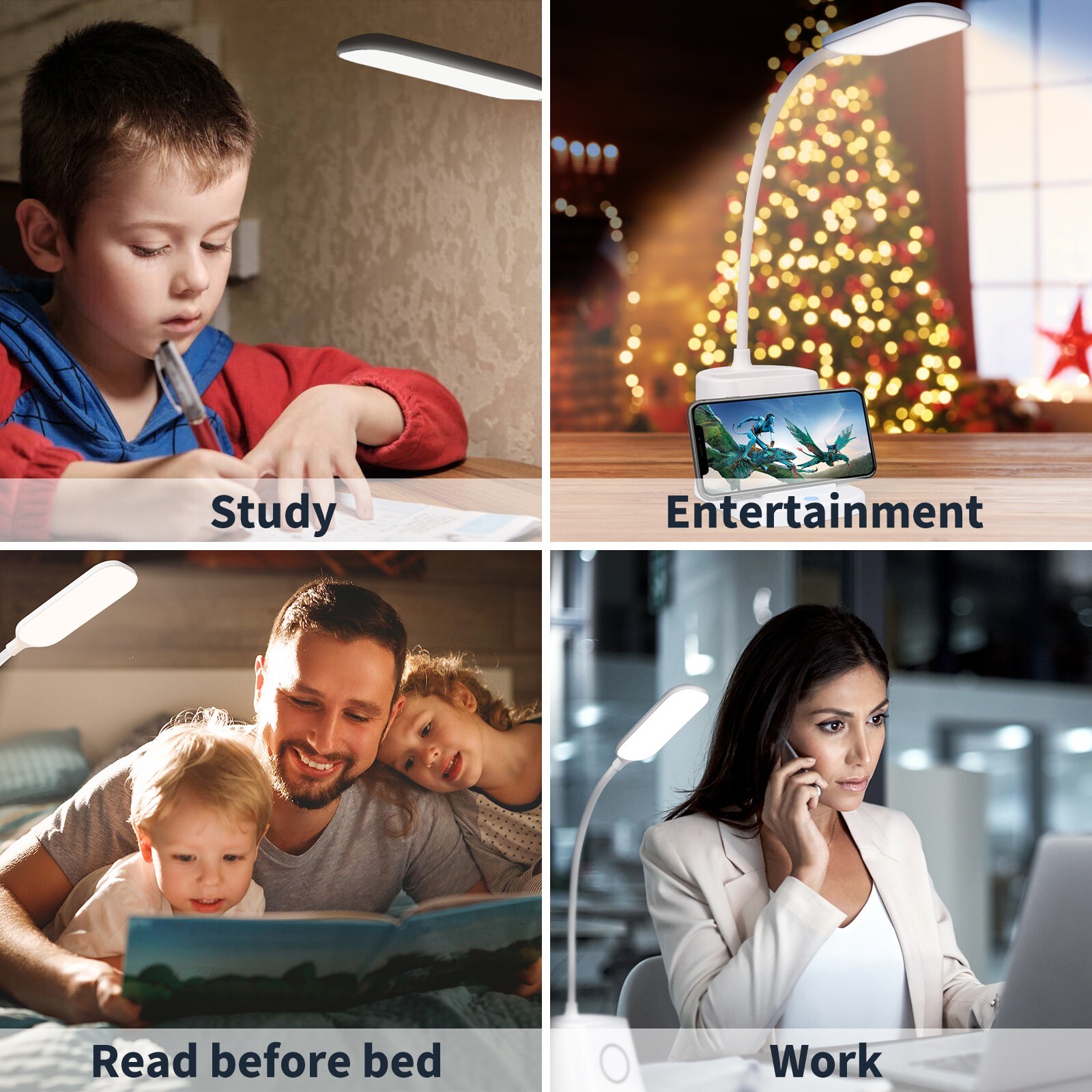 Dimmable LED Desk Light Touch Sensor Table Bedside Reading Lamp USB ...