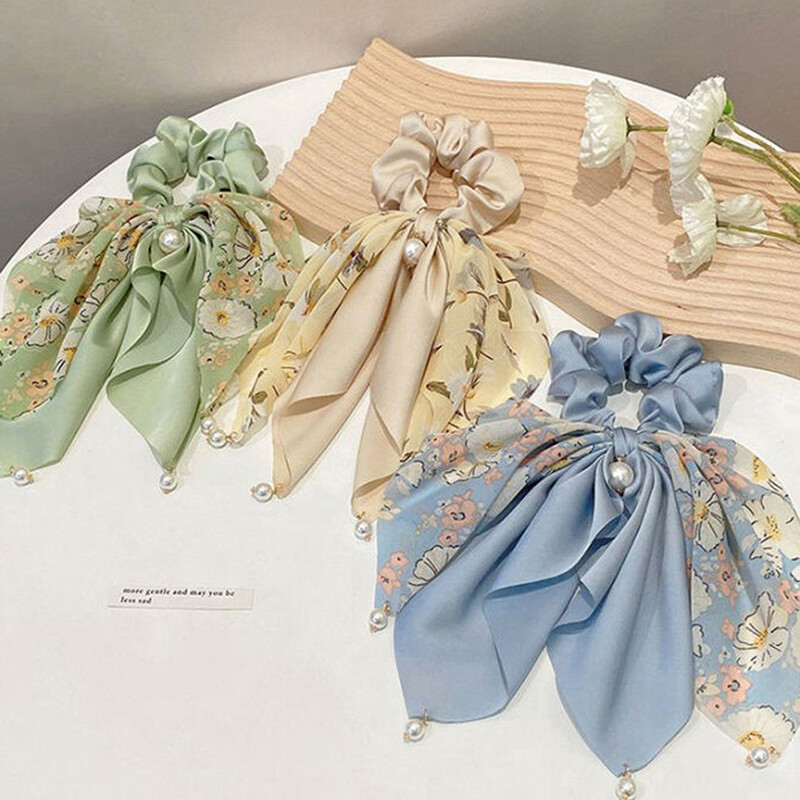 Bow Knot Head Rope With Pearl Hair Band Ponytail Hair Rope Hair Ring ...