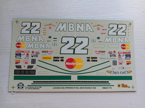 MBNA #22 Ward Burton Pontiac Grand Prix model car decals by Slixx | eBay