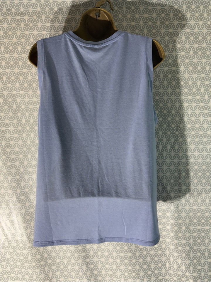 M&S Marks&spencer T-shirt Uk 14 Light Blue Slogan Print Sleeveless Vest ...