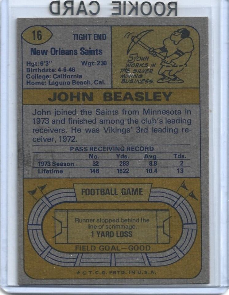 John Beasley-New Orleans Saints-1974 Topps Football ROOKIE Card #16 | eBay