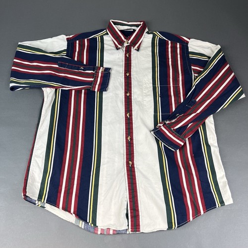 Vintage 90s Nautica Shirt Colorblock Stripe Button Up All Cotton Men ...