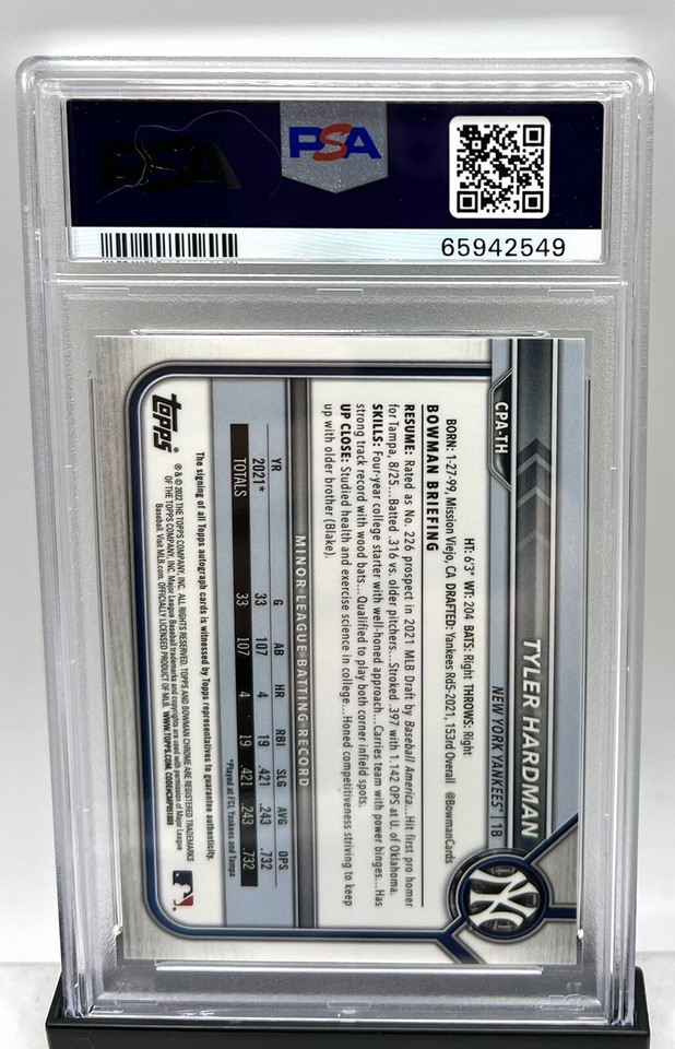 Tyler Hardman 2022 Bowman Chrome Green Shimmer Auto /99 CPA-TH Yankees ...