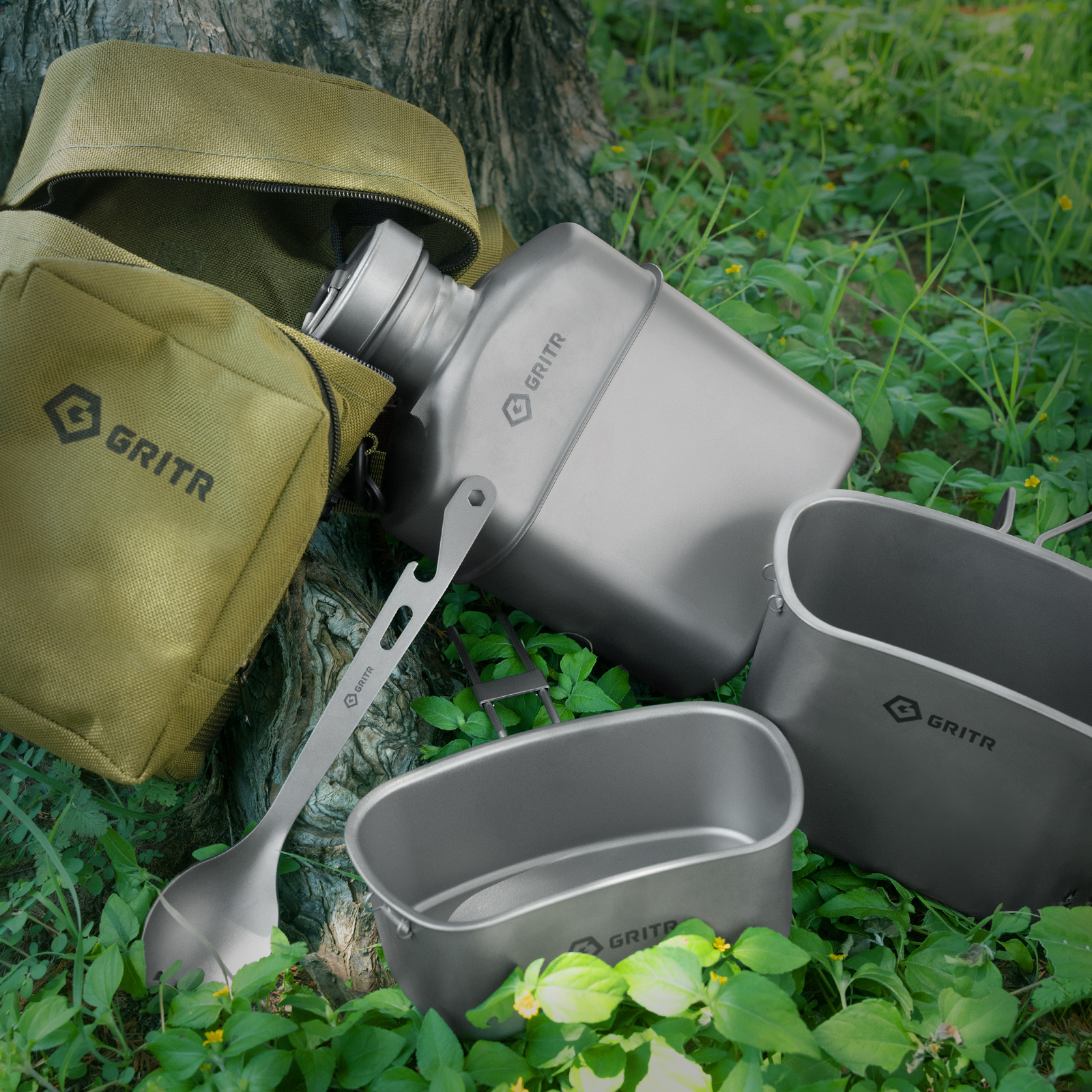 GRITR Titanium Canteen Mess Kit - Compact Portable Outdoor Camping ...
