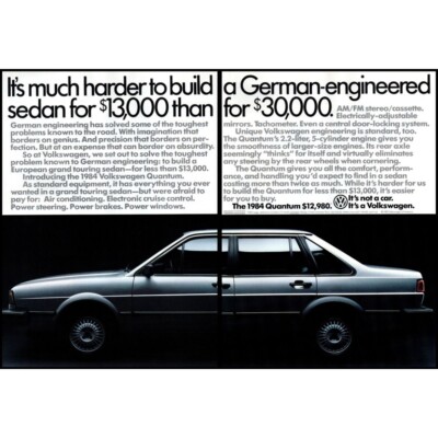 1984 VW Volkswagen Quantum Sports Sedan 2 Page Vintage Print Ad ...