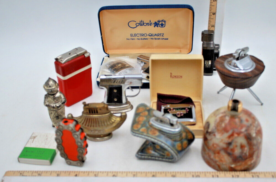 12pc+ Vtg Atq Table Top Pocket Lighters Ronson Prince PAL Occupied ...