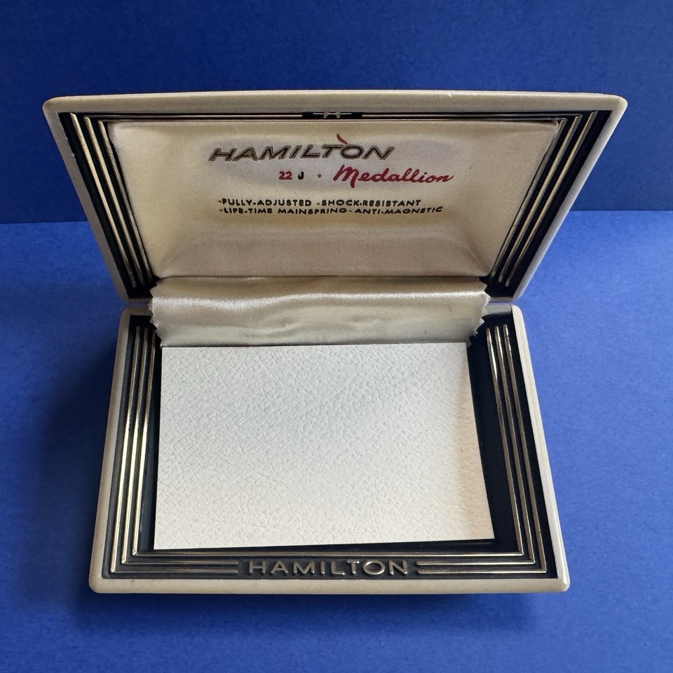 Vintage 1950s Hamilton Watch Box Clamshell Case Medallion 22J Retro ...