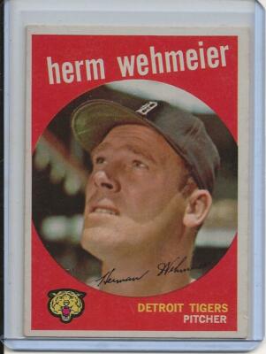 1959 Topps Baseball Card Herm Wehmeier Pitcher Detroit Tigers Near Mint ...