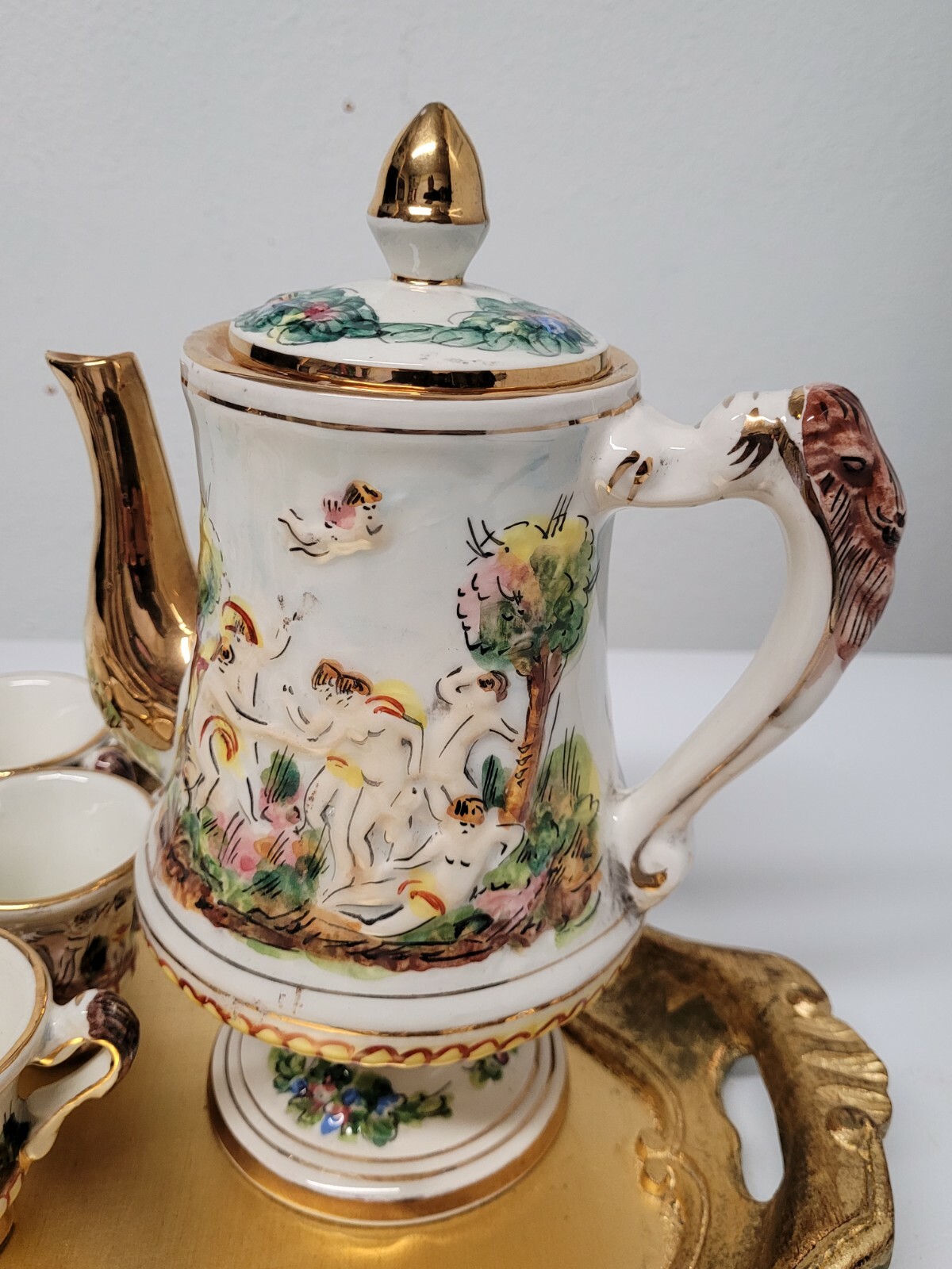 (Rare)Antique R.Capodimonte Italy Gold/Tan Relief Cherubs/camel Tea Set ...