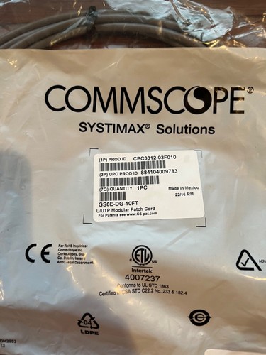 Lot of 6 CommScope Systimax CPC3312-03F010 GS8E-DG-10FT Modular Patch ...
