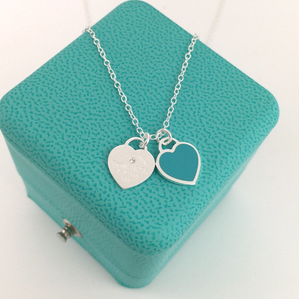 Tiffany & Co. Return to Tiffany Silver Double Heart Blue Necklace | eBay