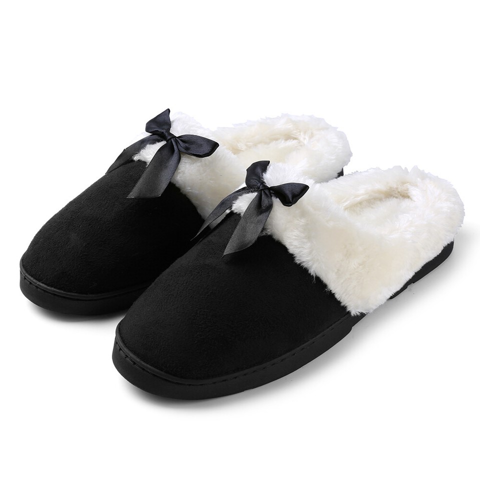 Aerusi Black Suede Fleece Slippers Winter Warm Non-slip Bedroom Shoes ...