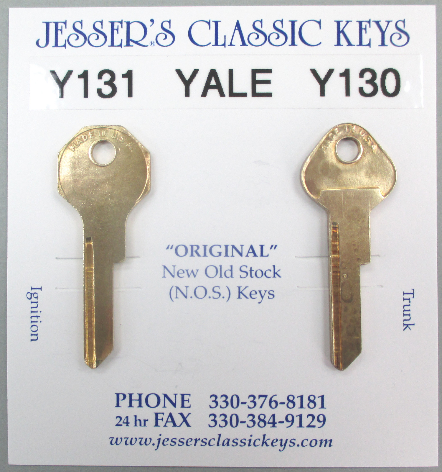 Yale Y131 Y130 Brass PLYMOUTH Service NOS Keys 1950 1951 1952 1953 1954 ...