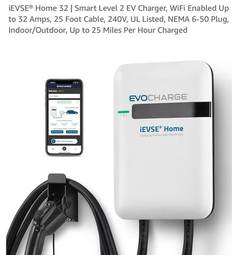 EvoCharge iEVSE Home 32 Amp Smart EV Wall Charger – 25ft Cable WiFi ...