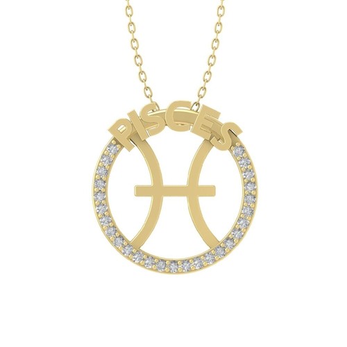 10k Yellow Gold Diamond Pisces Zodiac Pendant Necklace 18" Silver Cable ...