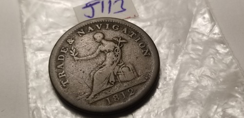 Extremely Rare 1812 Trade Navigation Nova Scotia Canada Halfpenny Token ...