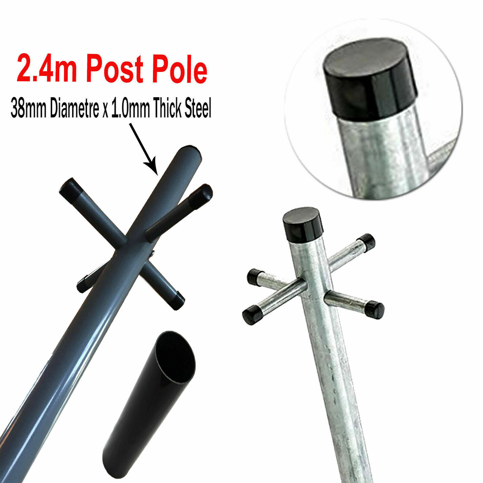 2.2m Heavy Duty Washing Line Post Pole ft Clothes Support W/ Ground ...