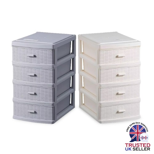 2 X Plastic Storage Drawer Unit 4 Tier | Medium Storage Cabinet Chest ...