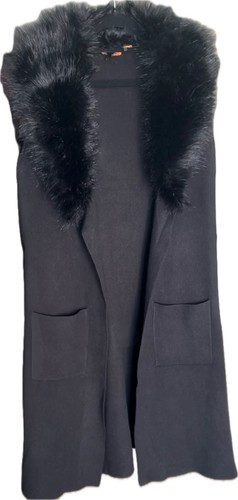 Belldini Faux Fur Long Vest Collar Pockets Women Size S | eBay