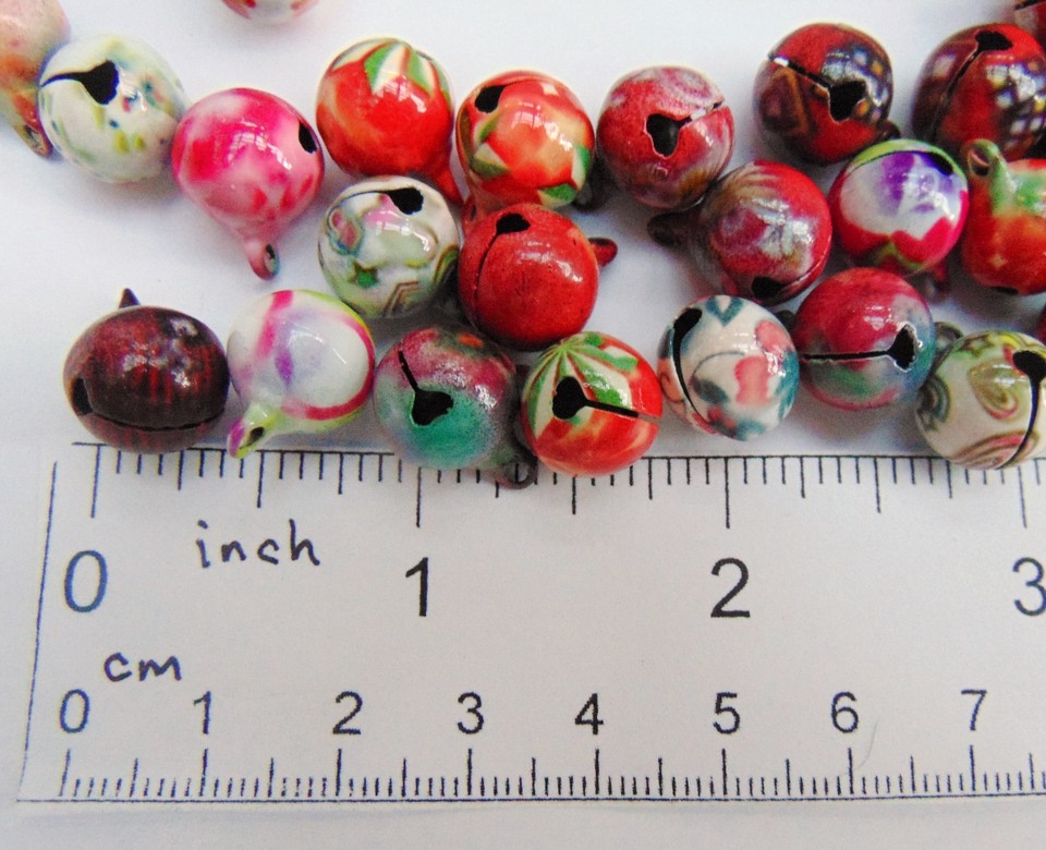 LOT 50 BRASS ENAMEL JINGLE BELLS ~ 12mm Round Sturdy BELL ~ Mixed ...