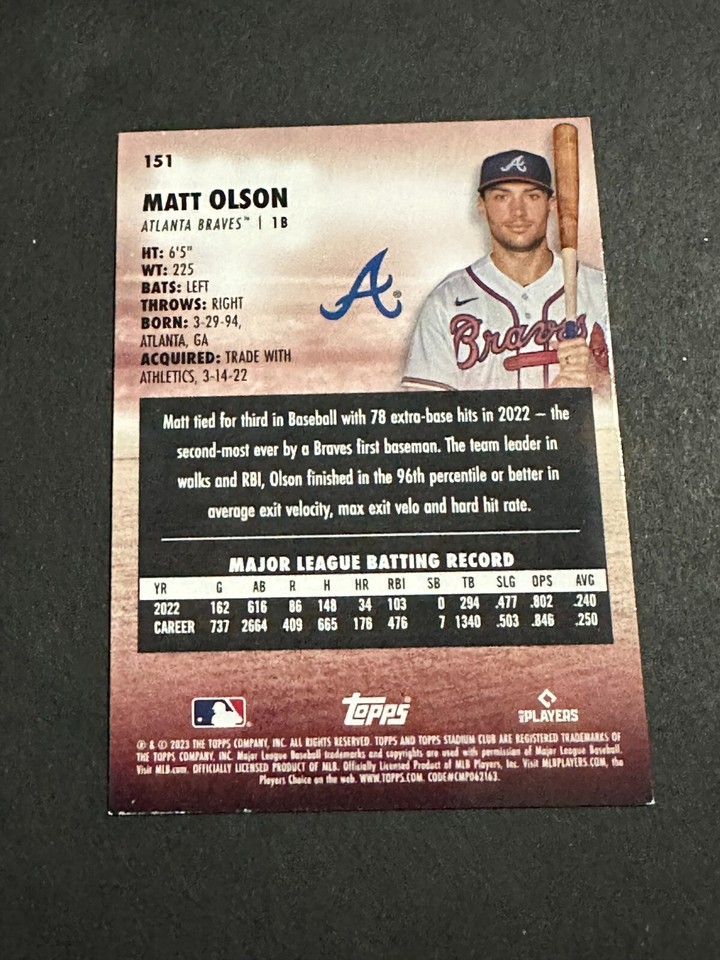 2023 Stadium Club Matt Olson Red Foil #151 - BRAVES - FREE SHIPPING | eBay